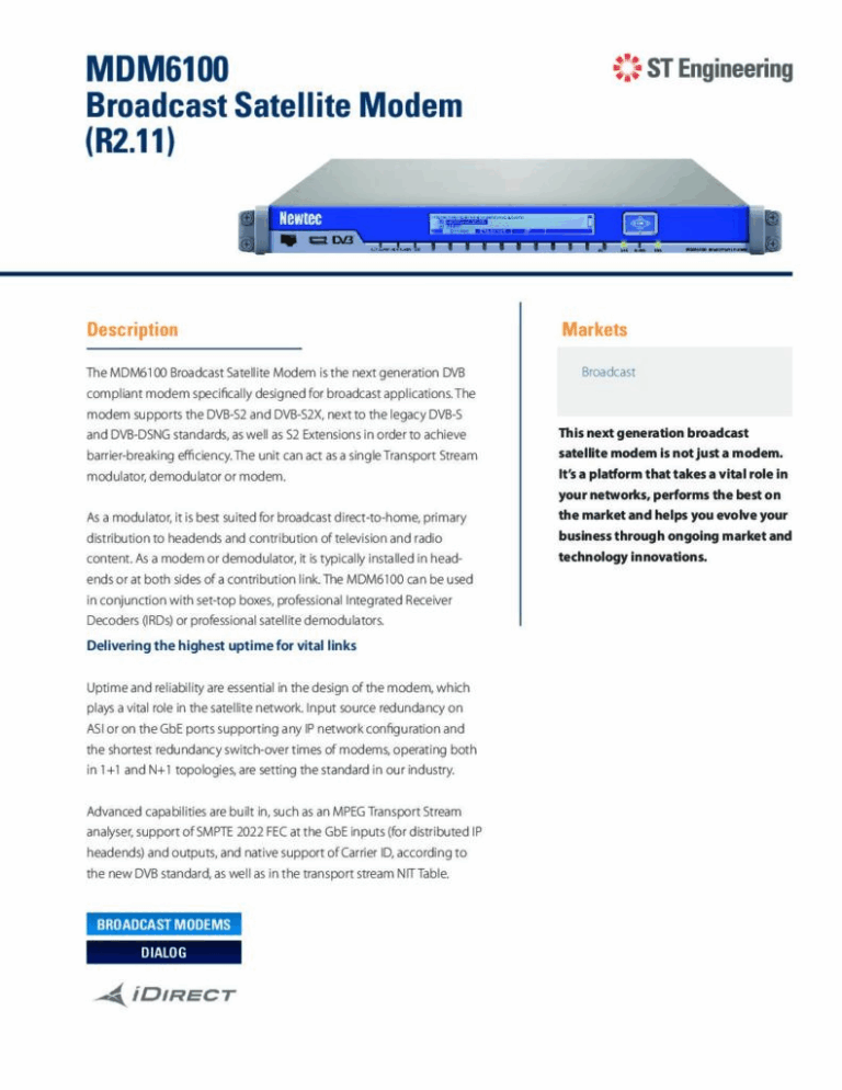 MDM6100 Broadcast Satellite Modem | Next-Gen Efficiency for Broadcast ...